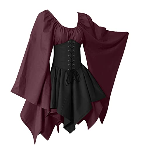 Aniywn Halloween Women Medieval Cosplay Costumes Gothic Retro Dress Plus Size Long Sleeve Corset Dress