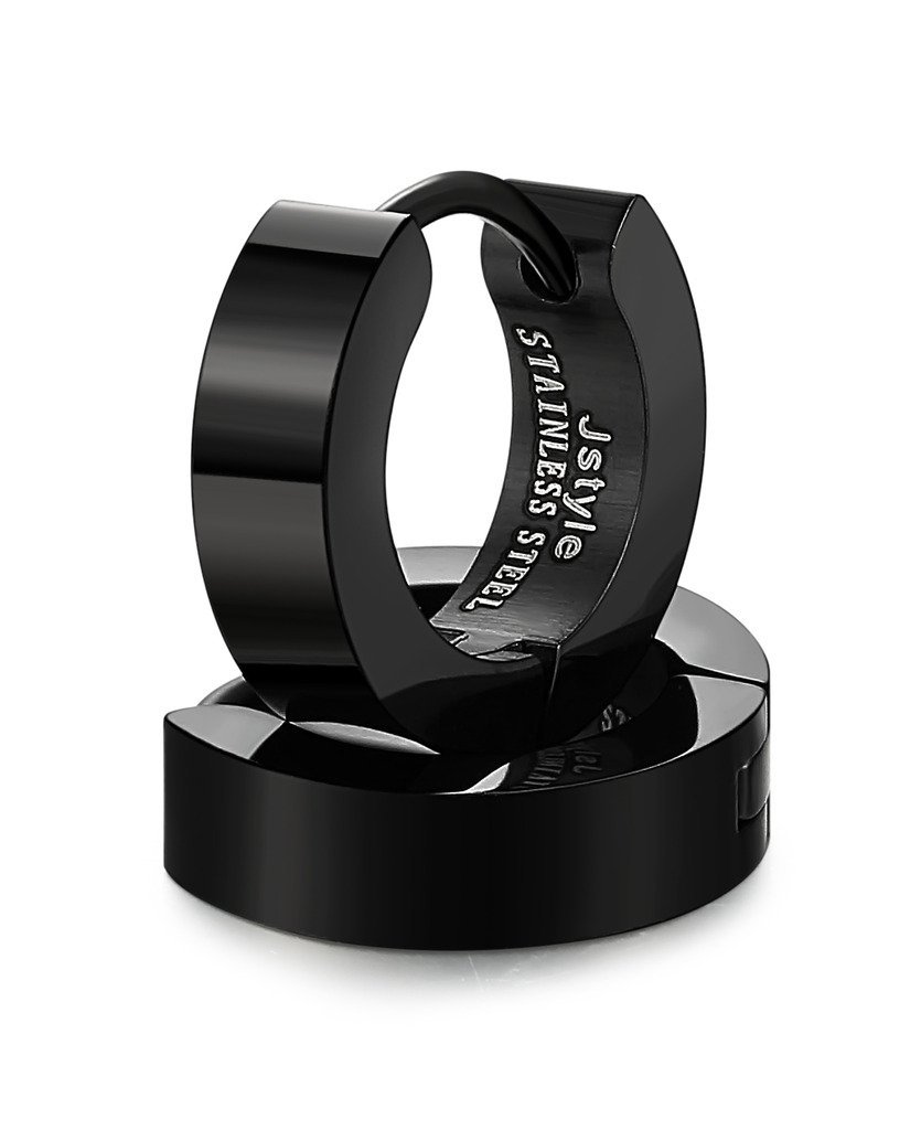 Jstyle Stainless Steel Black Unique Small Hoop Earrings for Men 1 Pairs Huggie Earrings Black