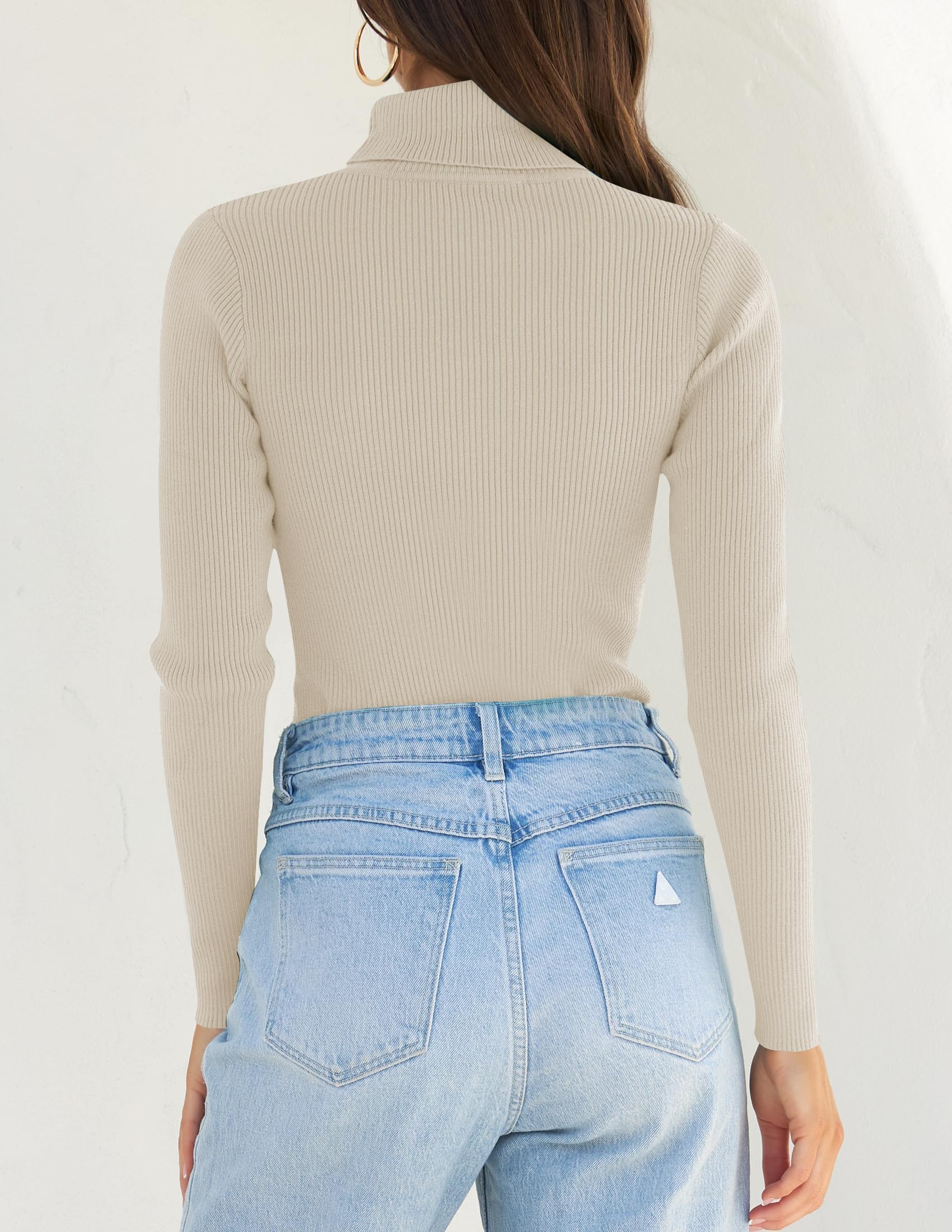 ZESICA Women's Turtleneck Long Sleeve Shirts Spring Basic Tops Slim Fitted Ribbed Knit Sweater,Apricot,Medium