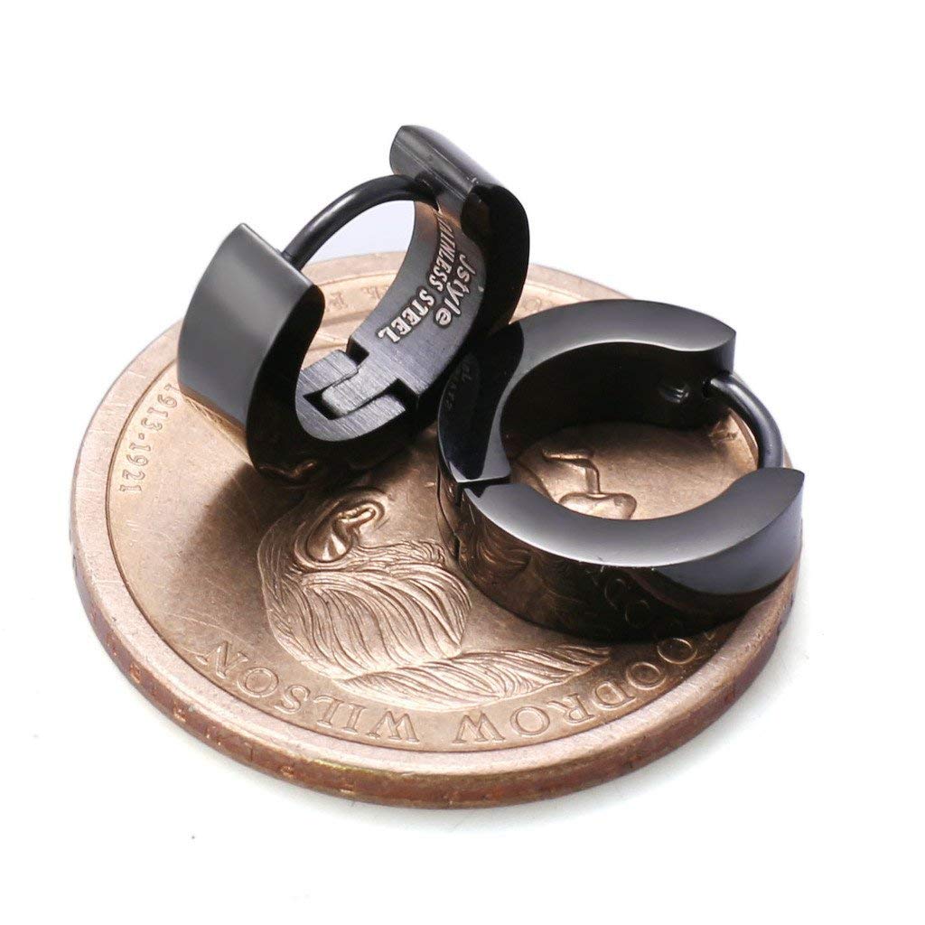 Jstyle Stainless Steel Black Unique Small Hoop Earrings for Men 1 Pairs Huggie Earrings Black