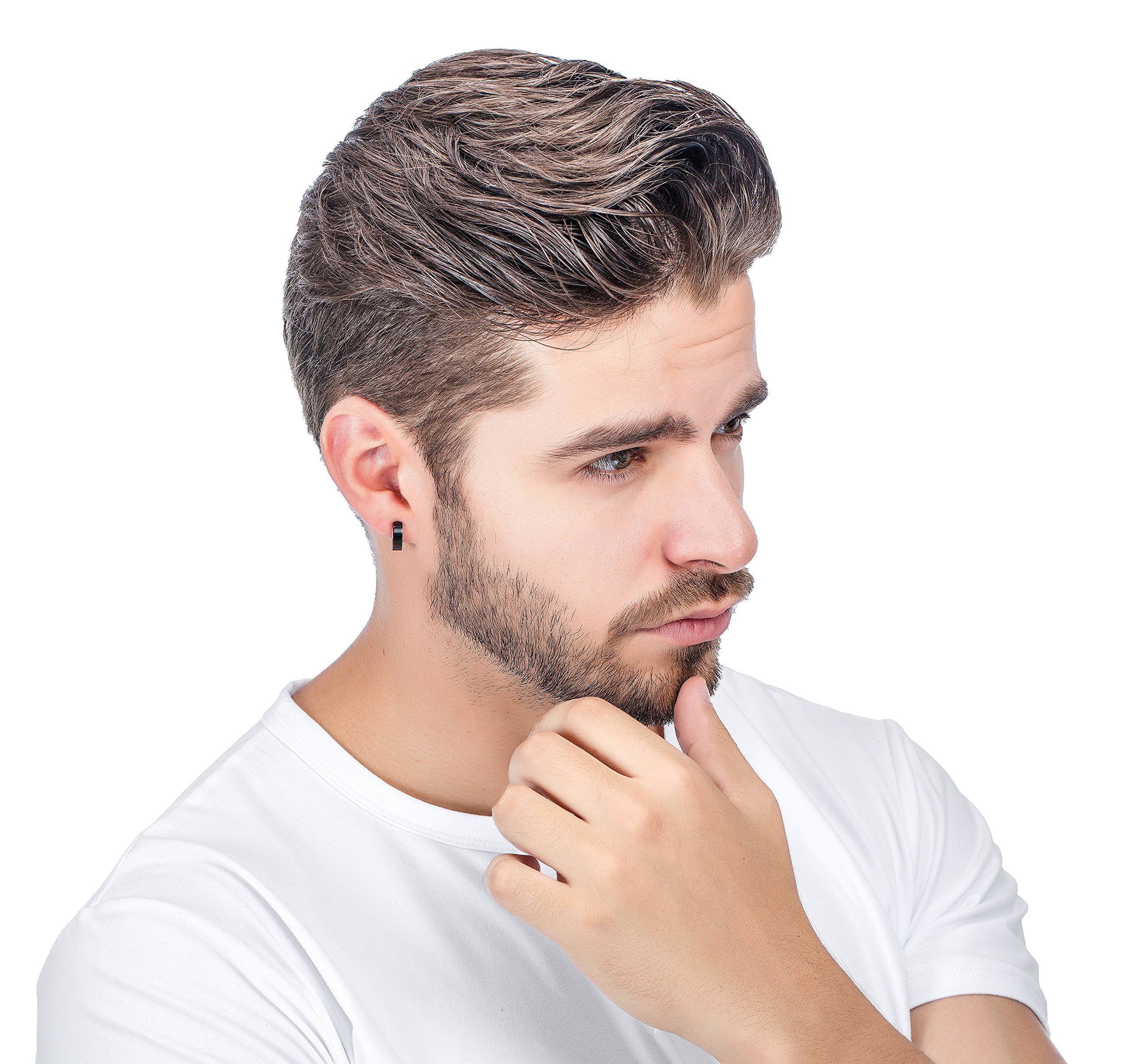 Jstyle Stainless Steel Black Unique Small Hoop Earrings for Men 1 Pairs Huggie Earrings Black
