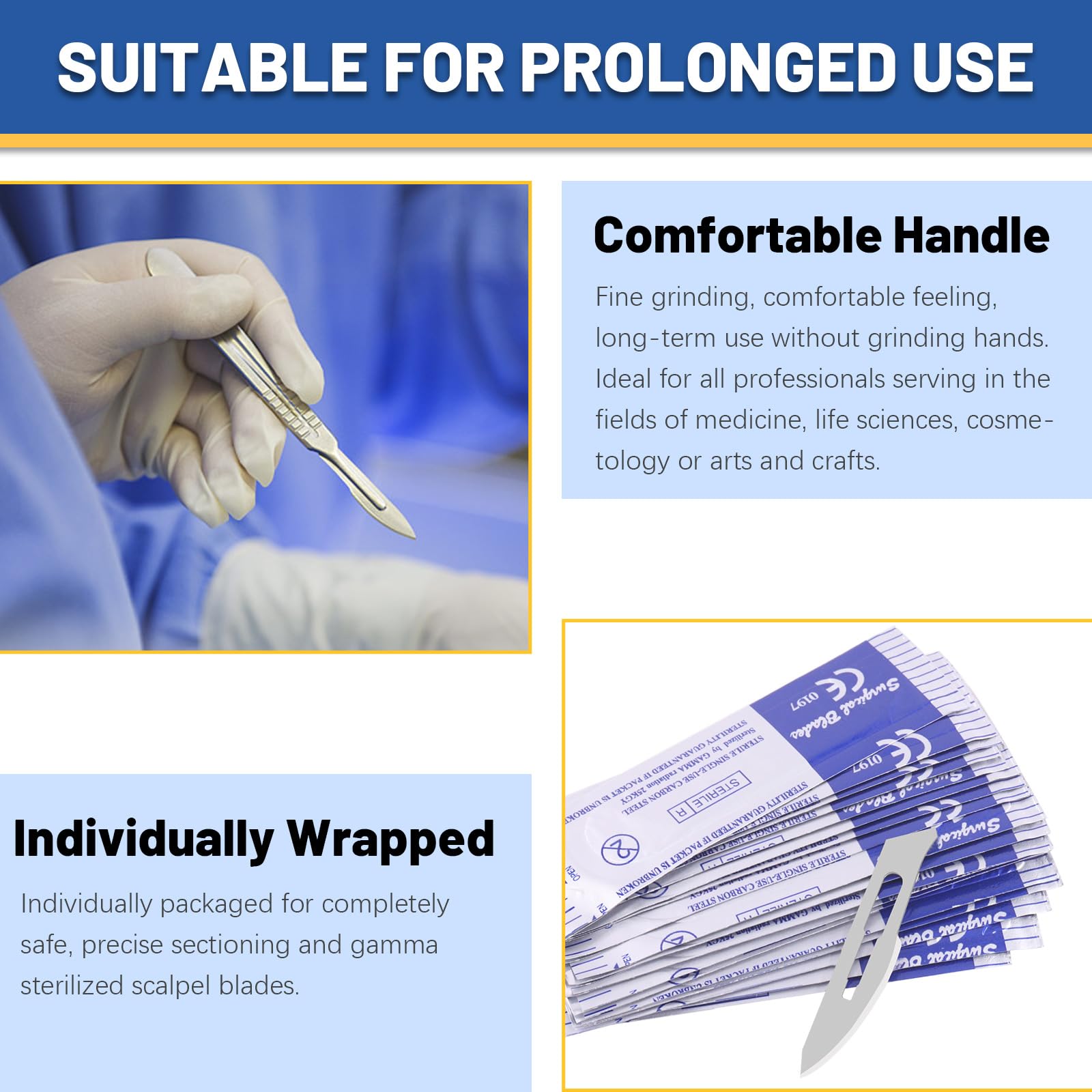 Glarks 44Pcs Surgical Grade Blade with Handle Kit, 40Pcs #11#23 Disposable Surgical Blade Sterile Scalpel Blade with 4Pcs #3#4 Scalpel Knife Handle Set for Biology Lab Anatomy, Practicing Cutting