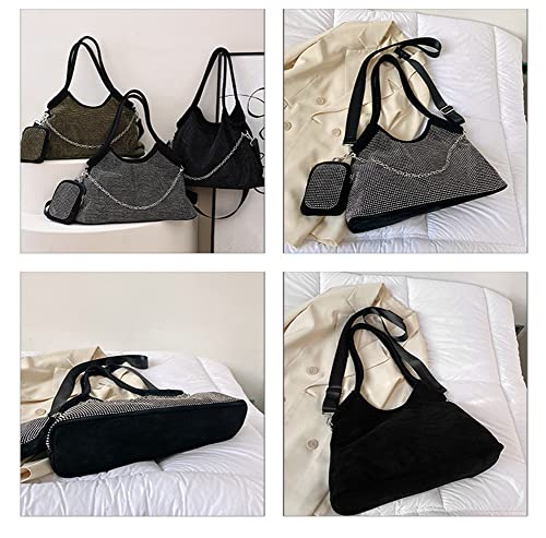 Jechin Bling Rhinestone Tote Handbag for Women, Glitter Tote Shoulder Top Handle Satchel Hobo Bags Large Capacity Handbag (black)
