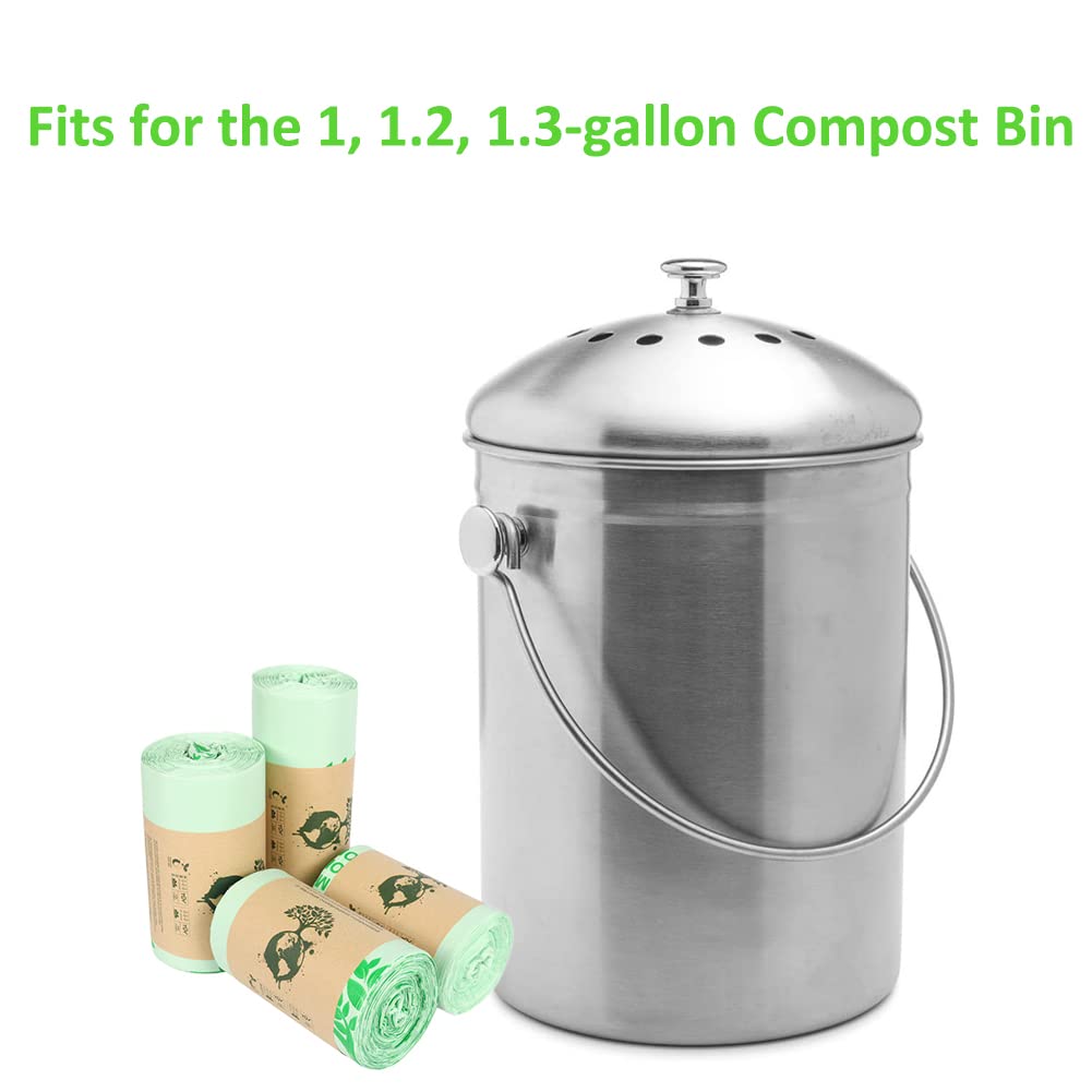100% Compost Bags for Kitchen Countertop Compost Bin - 1, 1.2, 1.3, 1.5 Gallon, Kitchen Food Scrap Waste Compostable Small Trash Bags, ASTM D6400, US BPI and Europe OK Compost Home Certified, 100ct