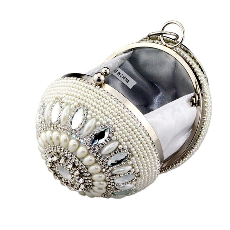 ZLXDP Tassel Evening Round Ball Bag Beaded Pearl Crystal Purse Wedding Shoulder Wristlets Party Clutches Handbag (Color : Gray, Size : 1)