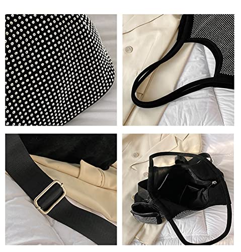 Jechin Bling Rhinestone Tote Handbag for Women, Glitter Tote Shoulder Top Handle Satchel Hobo Bags Large Capacity Handbag (black)