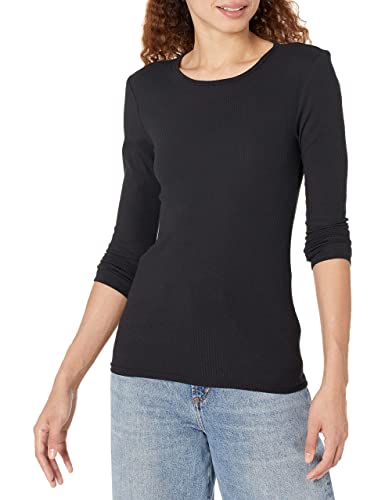 Amazon Essentials Women's Slim-Fit Long Sleeve Rib Knit Crew Neck Top (Available in Plus Size), Pack of 2, Black, X-Large