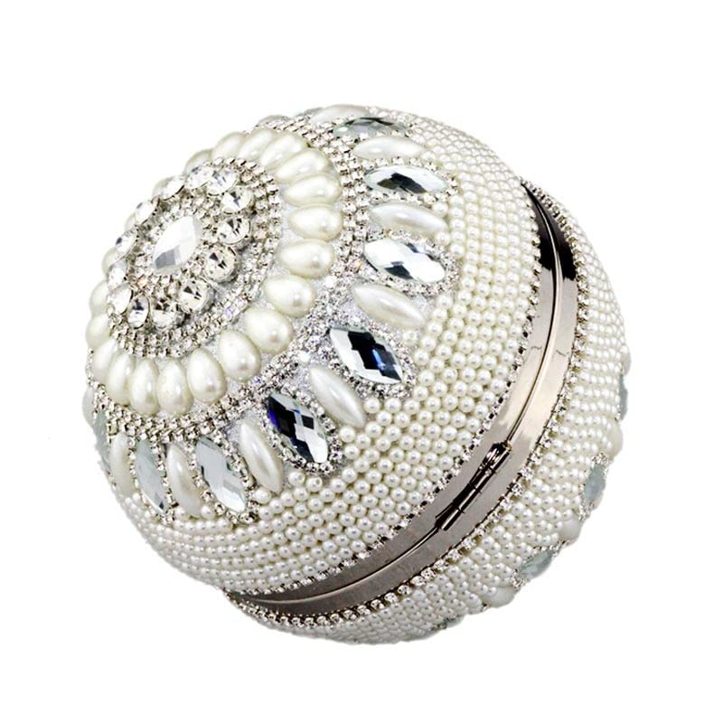ZLXDP Tassel Evening Round Ball Bag Beaded Pearl Crystal Purse Wedding Shoulder Wristlets Party Clutches Handbag (Color : Gray, Size : 1)