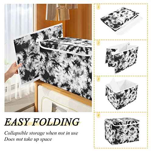 CaTaKu Tie Dye Black Storage Bins with Lids and Handles, Fabric Large Storage Container Cube Basket with Lid Decorative Storage Boxes for Organizing Clothes
