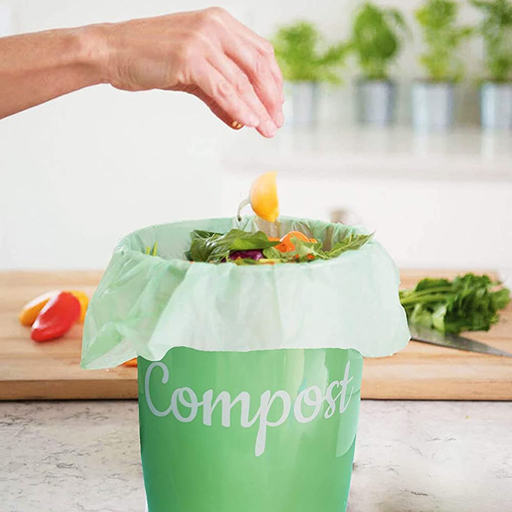 100% Compost Bags for Kitchen Countertop Compost Bin - 1, 1.2, 1.3, 1.5 Gallon, Kitchen Food Scrap Waste Compostable Small Trash Bags, ASTM D6400, US BPI and Europe OK Compost Home Certified, 100ct