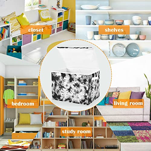 CaTaKu Tie Dye Black Storage Bins with Lids and Handles, Fabric Large Storage Container Cube Basket with Lid Decorative Storage Boxes for Organizing Clothes