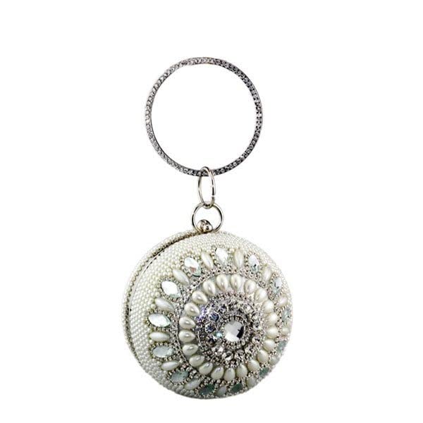 ZLXDP Tassel Evening Round Ball Bag Beaded Pearl Crystal Purse Wedding Shoulder Wristlets Party Clutches Handbag (Color : Gray, Size : 1)