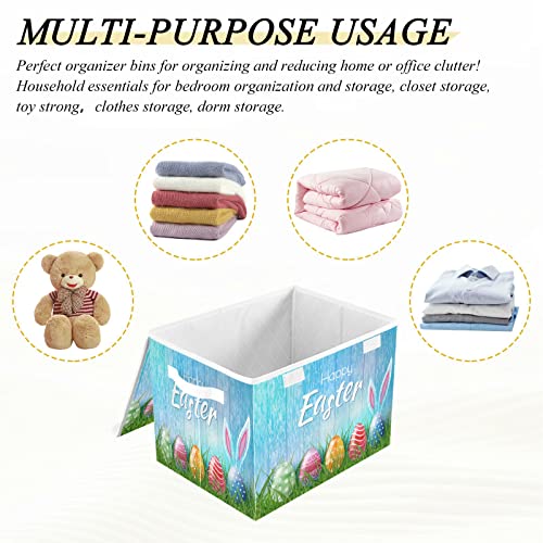 senya Easter Storage Baskets Collapsible Storage Bins with Lids, Happy Easter Bunny Eggs Storage Boxes Clothes Baskets for Organizing