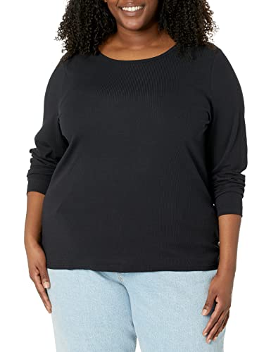 Amazon Essentials Women's Slim-Fit Long Sleeve Rib Knit Crew Neck Top (Available in Plus Size), Pack of 2, Black, X-Large