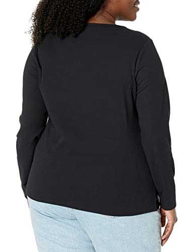 Amazon Essentials Women's Slim-Fit Long Sleeve Rib Knit Crew Neck Top (Available in Plus Size), Pack of 2, Black, X-Large