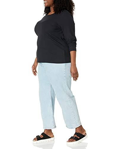 Amazon Essentials Women's Slim-Fit Long Sleeve Rib Knit Crew Neck Top (Available in Plus Size), Pack of 2, Black, X-Large