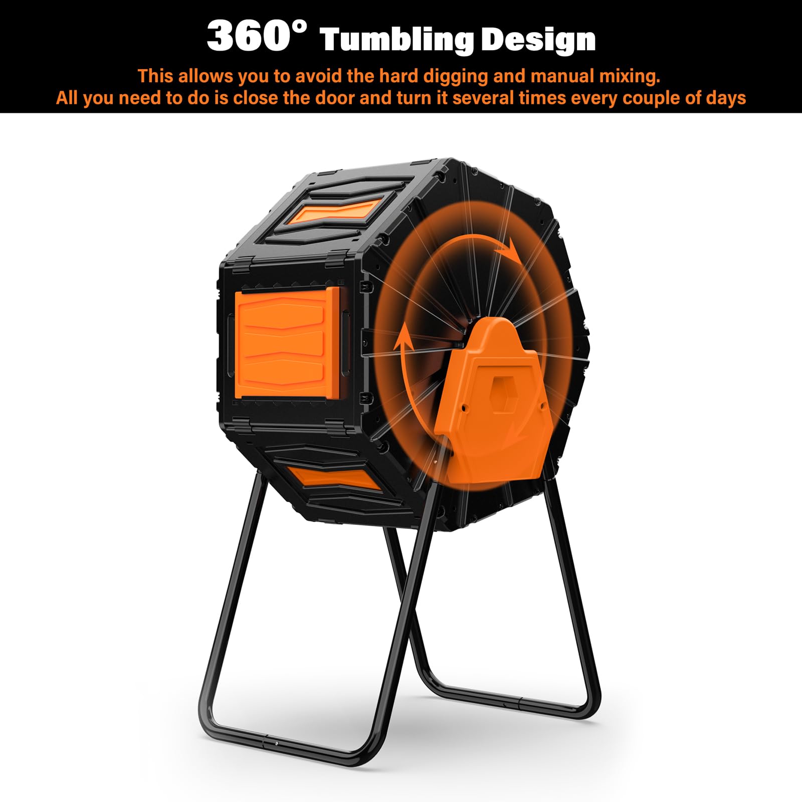 Marcytop Compost Tumbler, Easy Assemble & Efficient Outdoor Compost Bin, 22.5 Gallon/85 Liter High-Volume Tumbling Composter for Garden, Kitchen, and Yard Waste, Orange Door