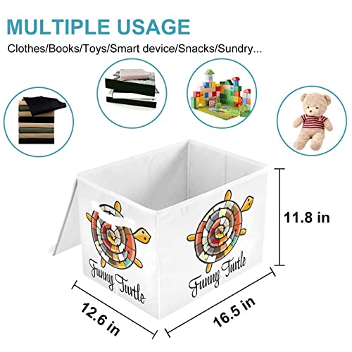 CaTaKu Funny Cartoon Turtle Storage Bins with Lids and Handles, Fabric Large Storage Container Cube Basket with Lid Decorative Storage Boxes for Organizing Clothes