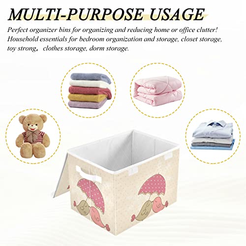 WELLDAY Birds Storage Baskets Foldable Cube Storage Bin with Lids and Handle, 16.5x12.6x11.8 In Storage Boxes for Toys, Shelves, Closet, Bedroom, Nursery