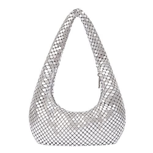 Silver Evening Bag Women Unique Handbags Cool Purses Small Shoulder Purse Silver Metallic Purse Designer Evening Bag(Silver)