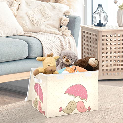 WELLDAY Birds Storage Baskets Foldable Cube Storage Bin with Lids and Handle, 16.5x12.6x11.8 In Storage Boxes for Toys, Shelves, Closet, Bedroom, Nursery