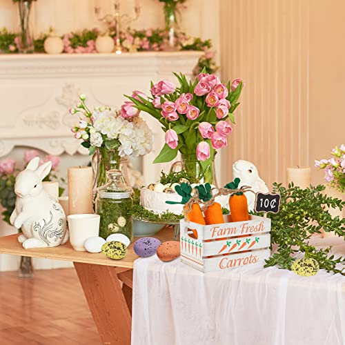 Easter Wooden Storage Crates Spring Mini Crate Decorations Easter Tiered Tray Decor Rustic Farmhouse Wood Box with Decorative Eggs Carrots for Easter Spring Home Decor Table Centerpiece