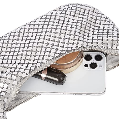 Silver Evening Bag Women Unique Handbags Cool Purses Small Shoulder Purse Silver Metallic Purse Designer Evening Bag(Silver)