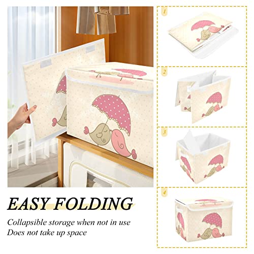 WELLDAY Birds Storage Baskets Foldable Cube Storage Bin with Lids and Handle, 16.5x12.6x11.8 In Storage Boxes for Toys, Shelves, Closet, Bedroom, Nursery