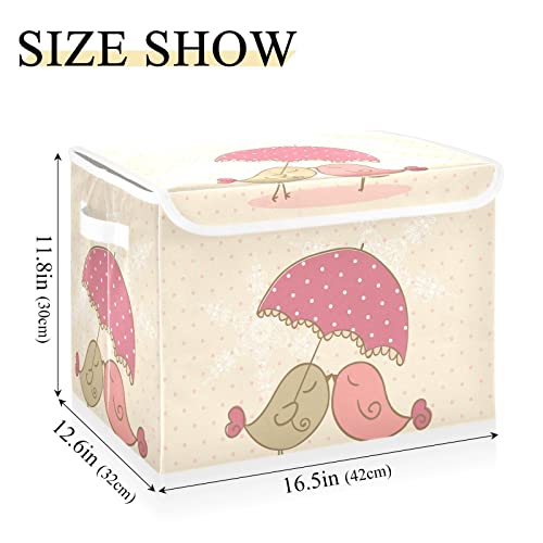 WELLDAY Birds Storage Baskets Foldable Cube Storage Bin with Lids and Handle, 16.5x12.6x11.8 In Storage Boxes for Toys, Shelves, Closet, Bedroom, Nursery