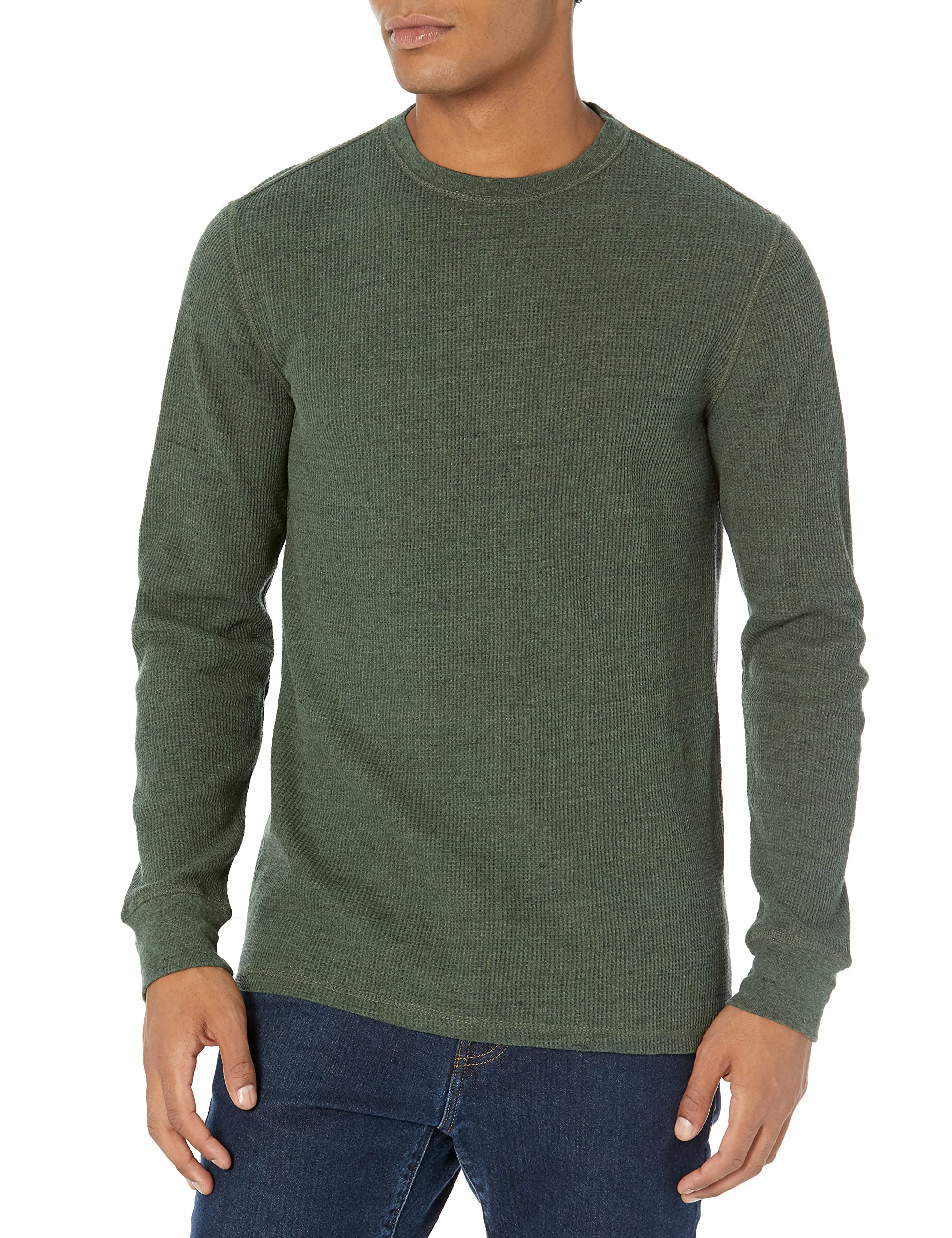 Amazon Essentials Men's Long Sleeve Slim-Fit Waffle Shirt - Olive Heather, Medium