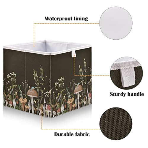 Mushrooms Berries Cube Storage Bin, Collapsible Storage Box Bins with Cubes, Foldable Fabric Baskets Bins for Shelf,Closet Cabinet,Home Organization, 11.02 x 11.02 x 11.02 inch