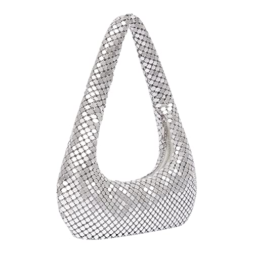 Silver Evening Bag Women Unique Handbags Cool Purses Small Shoulder Purse Silver Metallic Purse Designer Evening Bag(Silver)