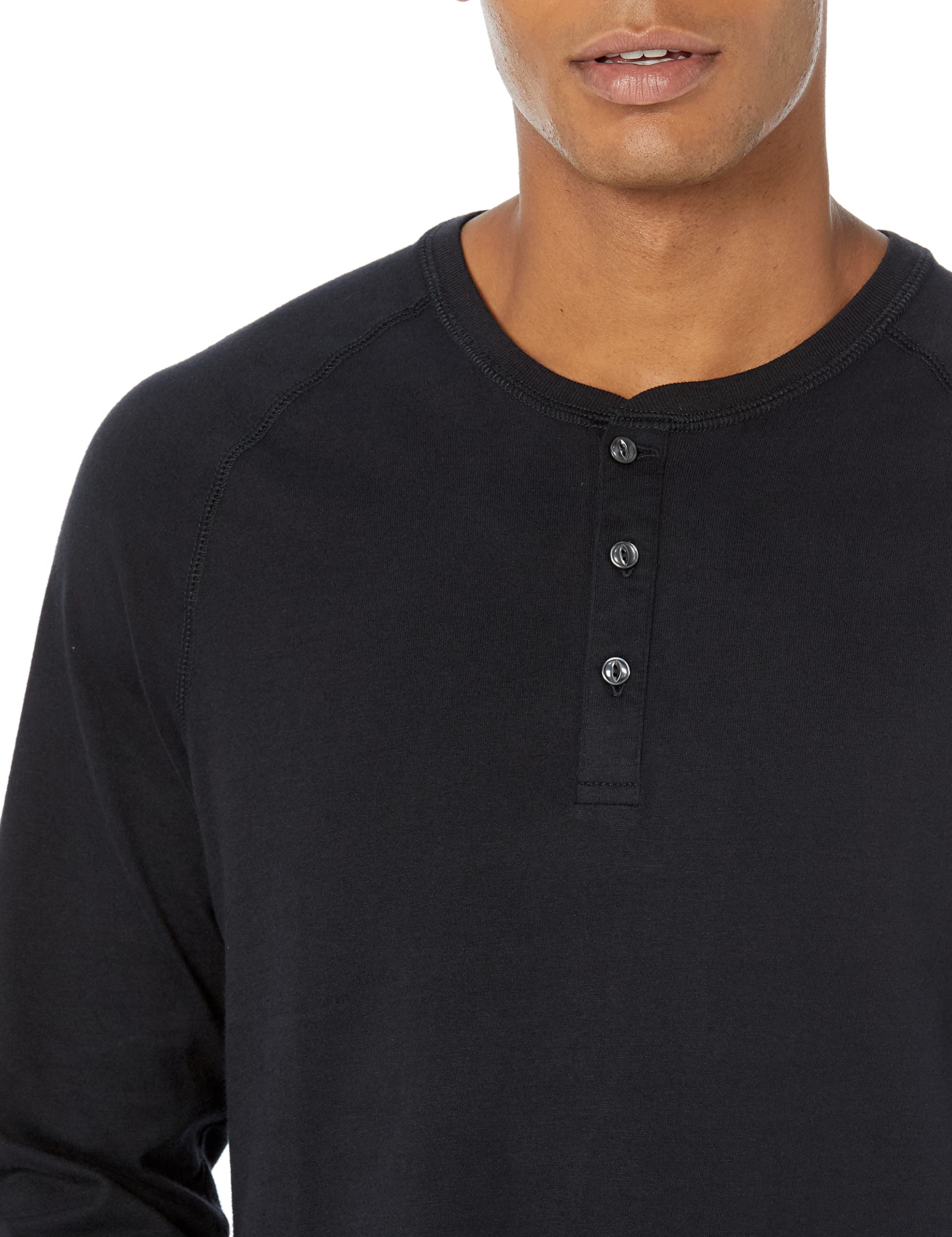 Amazon Essentials Long Sleeve Shirt for Men, Regular-Fit Henley, Available in Big & Tall, Black, Large