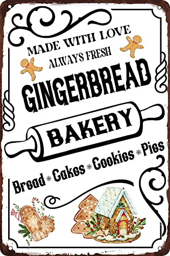Gingerbread Bakery SIGN Always Fresh Bread Cake Tin Sign Vintage Tin Signs Bar Cafe Home Wall Decor Retro Poster Wall Art Decoration 8x12 Inch