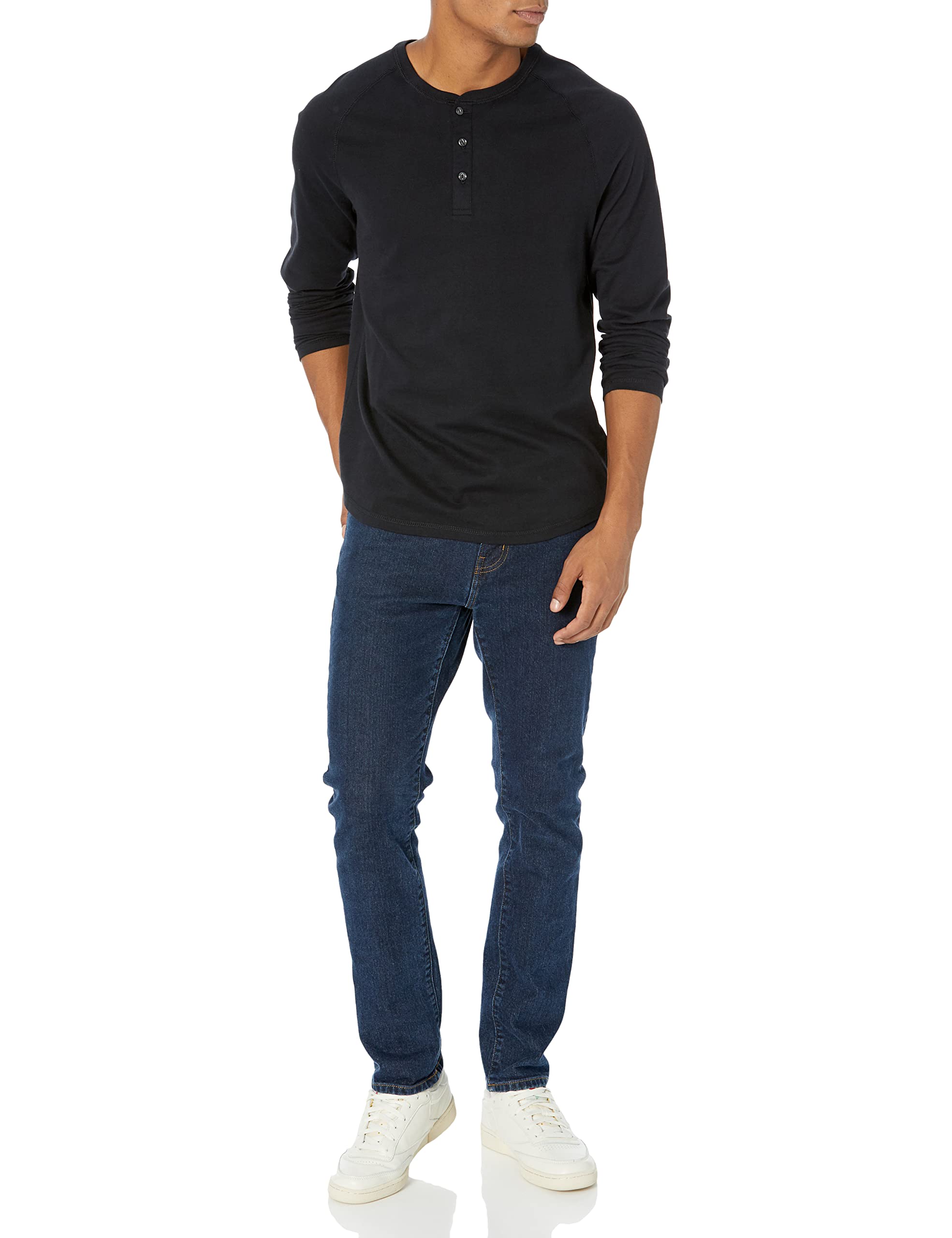 Amazon Essentials Long Sleeve Shirt for Men, Regular-Fit Henley, Available in Big & Tall, Black, Large