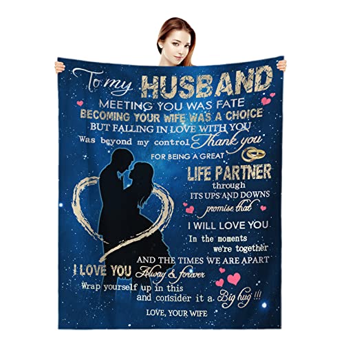to My Husband Blanket from Wife, Birthday Gifts for Men, Throw Blanket Gifts for Husband Birthday Gift Ideas,Best Christmas Valentines Wedding for Him 60''x50''