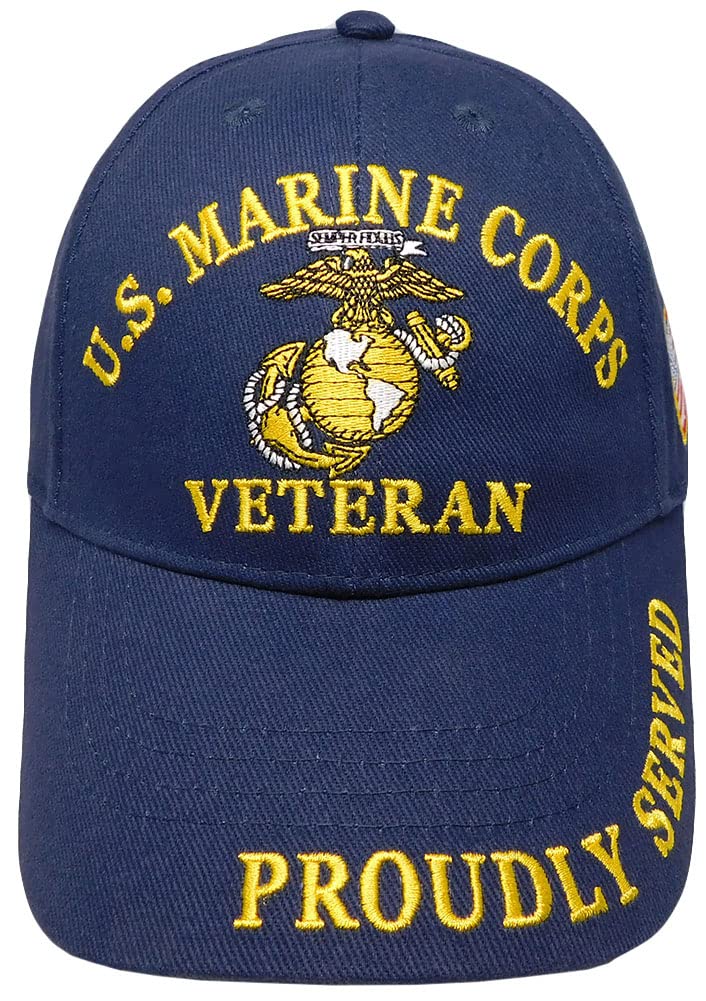 Marine Corps Veteran EGA Proudly Served USA Flag Navy Blue Cotton Adjustable Embroidered Baseball Hat Cap Officially Licensed CP00307