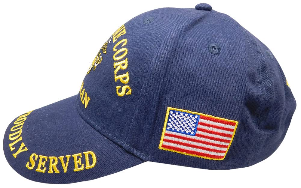 Marine Corps Veteran EGA Proudly Served USA Flag Navy Blue Cotton Adjustable Embroidered Baseball Hat Cap Officially Licensed CP00307