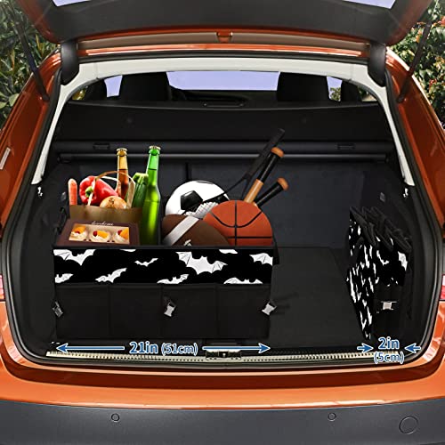 GACTIVITY Black And White Goth Bats Car Trunk Organizer,Collapsible Cargo Storage Tote Bag,Non Slip,3 Divider Compartments, Automotive Interior Accessories for Auto SUV Truck Vehicle Picnic Camping