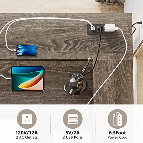 Tribesigns L Shaped Desk with Power Outlets, Reversible Corner Computer Desk with Monitor Stand and Storage Shelves, Home Office Gaming L Desk with USB Port, Gray …