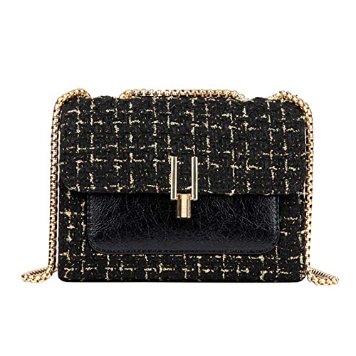 Qiayime Women Small Shoulder Bag Crossbody Bag Fashion Ladies Chain Quilted Tweed Purse Evening Bag Clutch Handbag (Black-1)