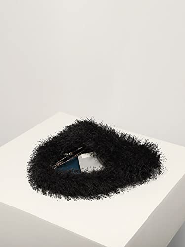 Verdusa Women's Faux Fur Fluffy Hobo Bag Furry Handbag Purse Black one-size