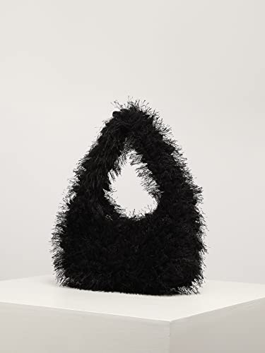 Verdusa Women's Faux Fur Fluffy Hobo Bag Furry Handbag Purse Black one-size