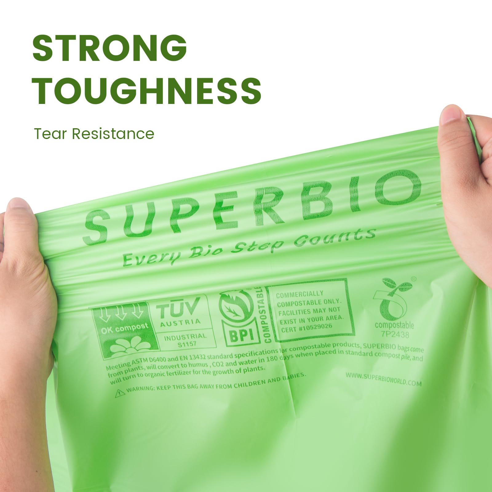 SUPERBIO 55 Gallon Compostable Yard Waste Bags, Lawn & Leaf Bags, Heavy Duty Extra Thick 1.57 Mil, (80 Count Bulk), 208.1 Liter, BPI and OK compost INDUSTRIAL