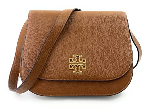 Tory Burch Britten Pebbled Leather Saddle Bag (Moose) With Gold Tone Hardware