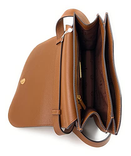 Tory Burch Britten Pebbled Leather Saddle Bag (Moose) With Gold Tone Hardware