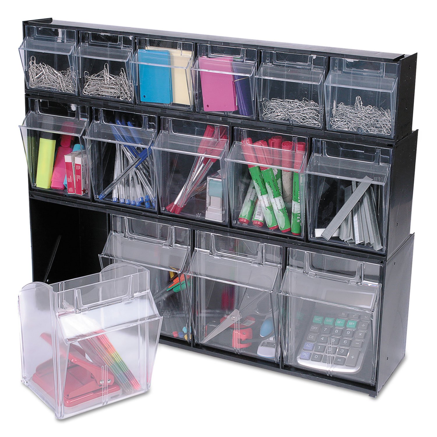 Deflecto 20504OP Five-bin horizontal tilt bin storage system, 23-5/8w x 5-1/4d x 6-1/2h, black