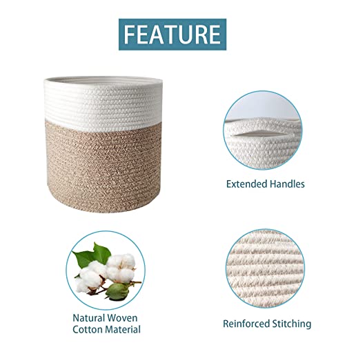 Joyiou Storage Cubes Baskets Bins Organizer, Woven Cotton Rope Farmhouse Storage Basket for Dog Toy, Clothes, Towels, Books,, 3-Pack 11 Inches Round Cube (Khaki, Nature, Beige)