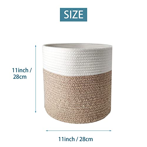 Joyiou Storage Cubes Baskets Bins Organizer, Woven Cotton Rope Farmhouse Storage Basket for Dog Toy, Clothes, Towels, Books,, 3-Pack 11 Inches Round Cube (Khaki, Nature, Beige)