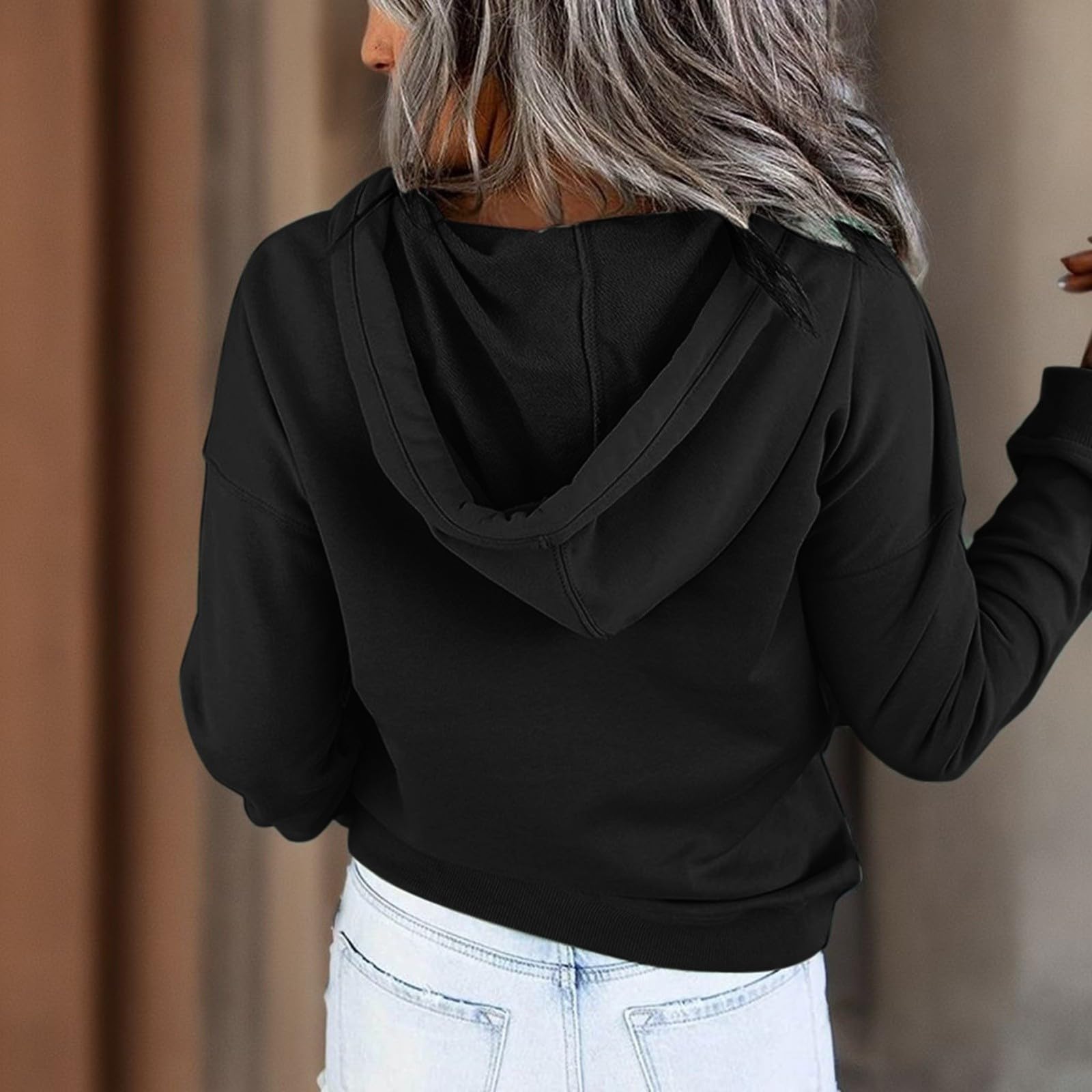 JMMSlmax Women Lightweight Hooded Sweaters Hoodies Pullover Sweatshirts Women Button Collar Drawstring Long Sleeve Sweatshirt
